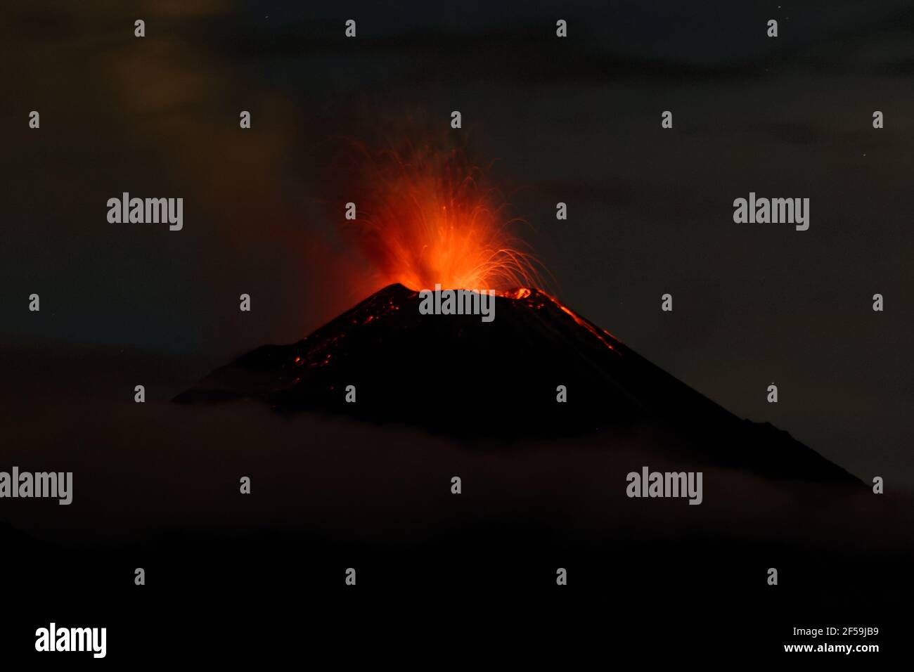 Reventador volcano night eruption - Napo Province, Ecuador Stock Photo ...