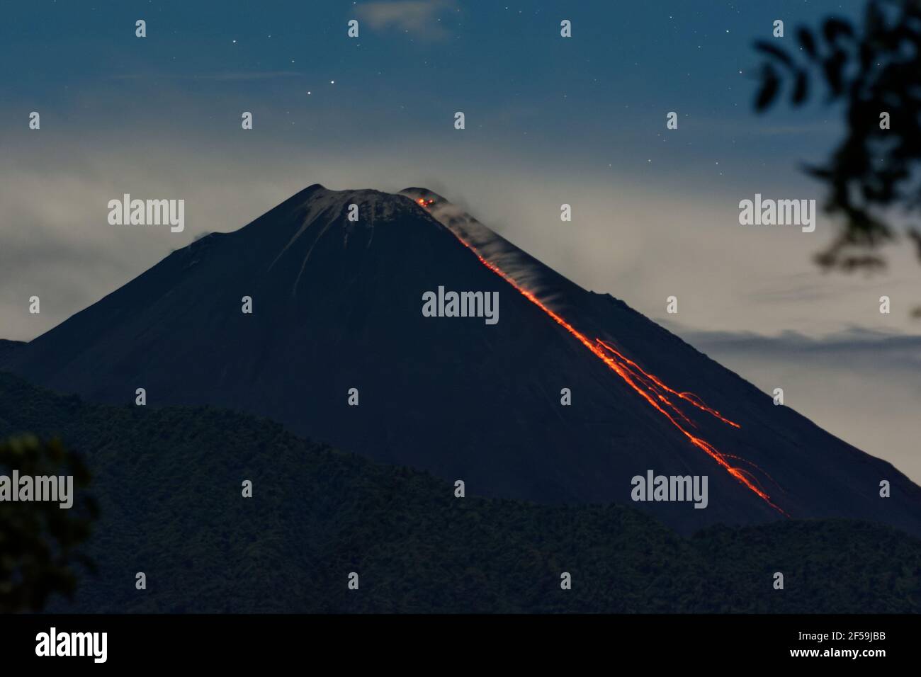Reventador volcano night eruption - Napo Province, Ecuador Stock Photo ...