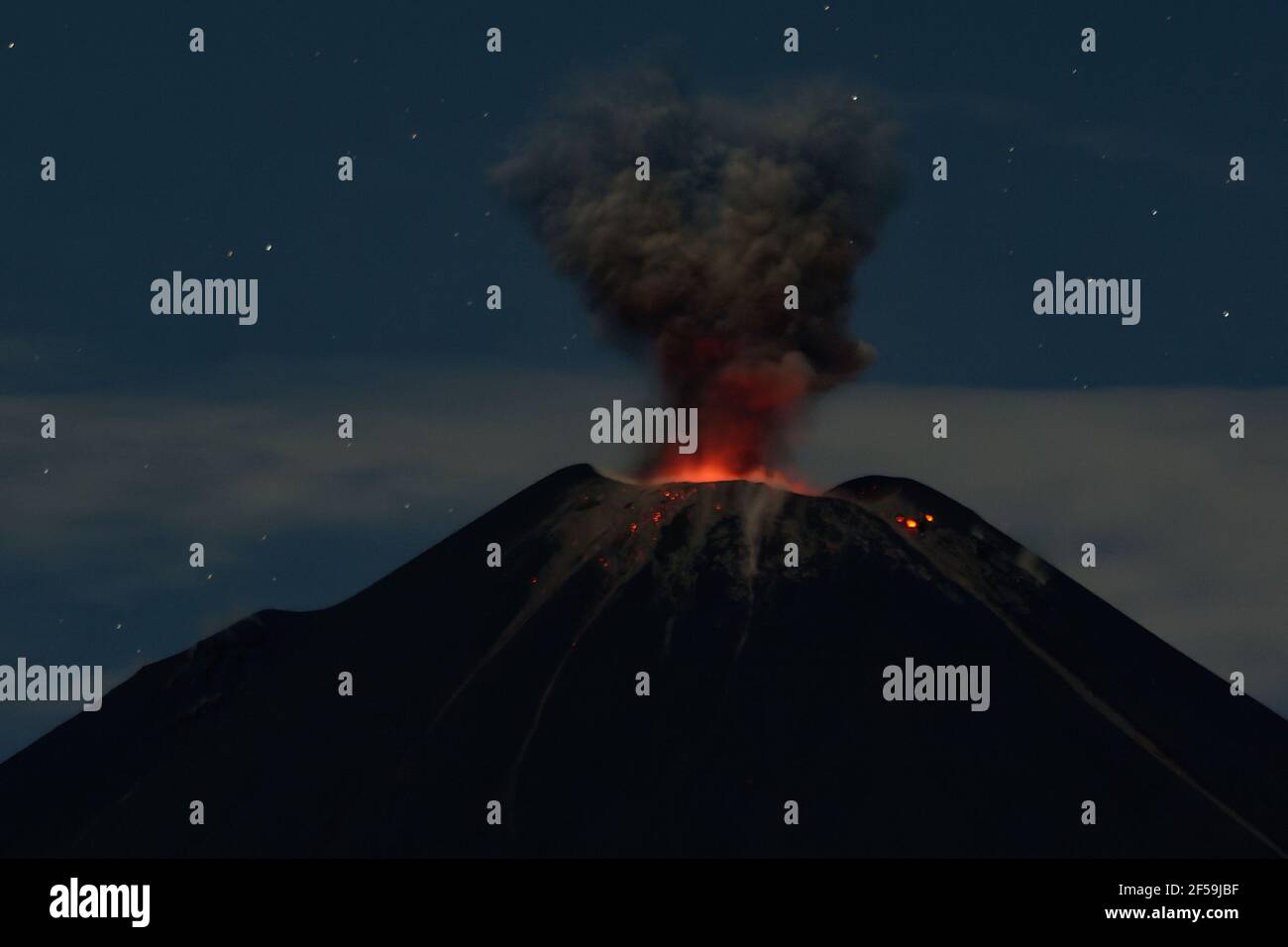 Reventador volcano night eruption - Napo Province, Ecuador Stock Photo ...