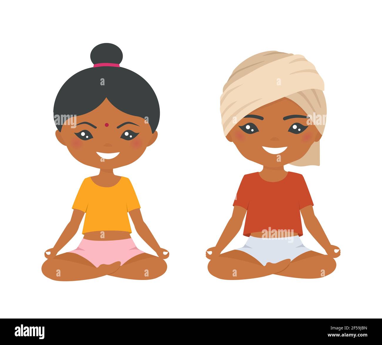 Cute indian chibi boy and girl practice yoga isolated on white ...