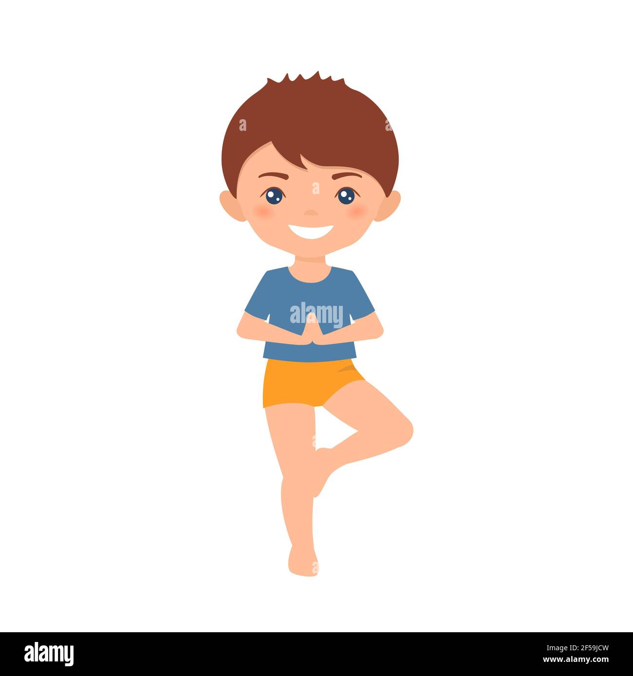 Cute boy chibi practices yoga. Isolated on white background. Cartoon ...
