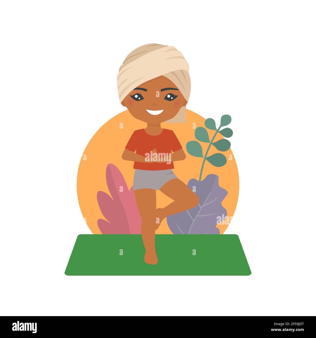 Cute indian chibi boy doing yoga on background with pattern. Cartoon ...