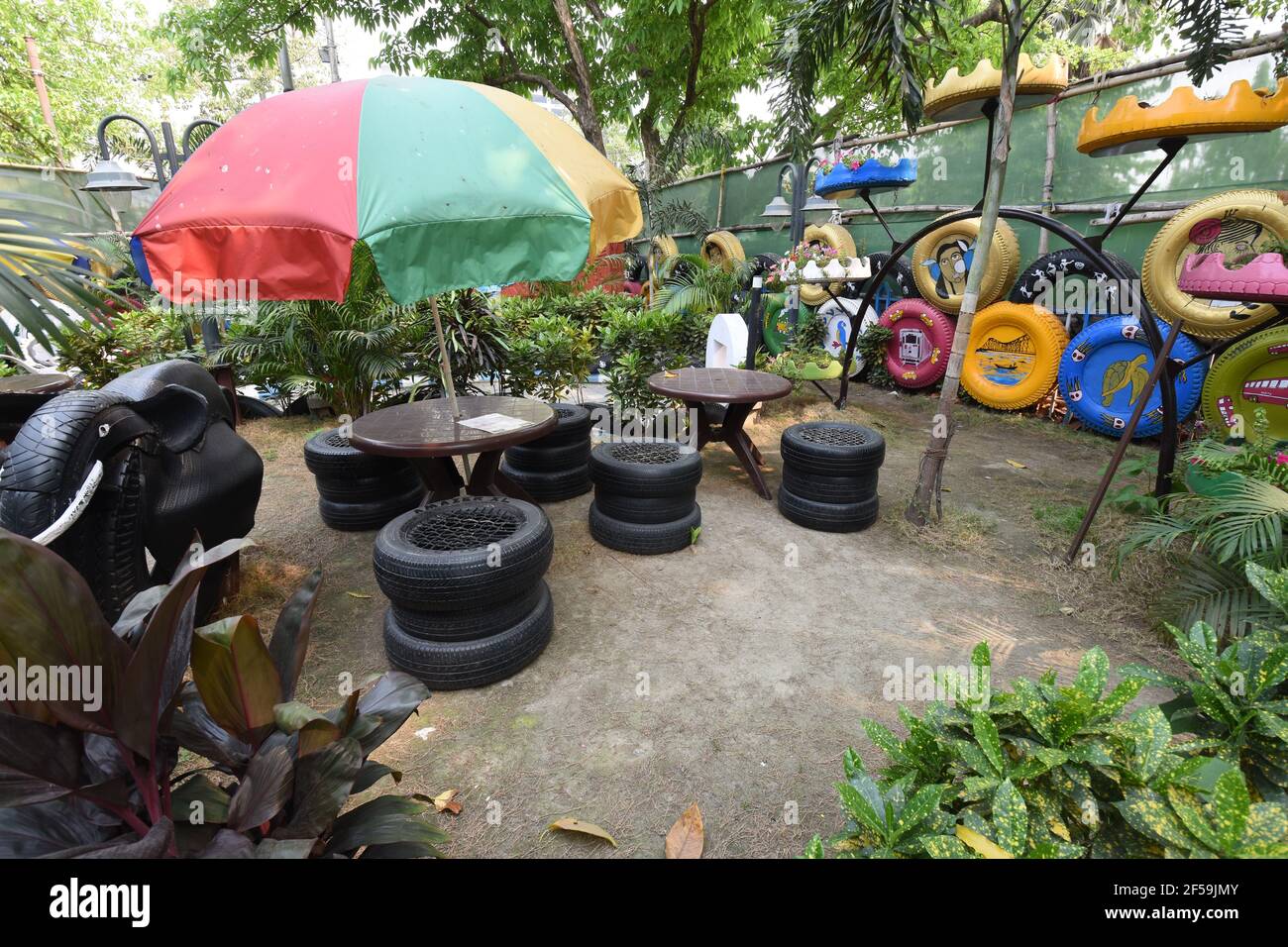 Kolkata Tyre Park. Kolkata, West Bengal, India. This small park within ...