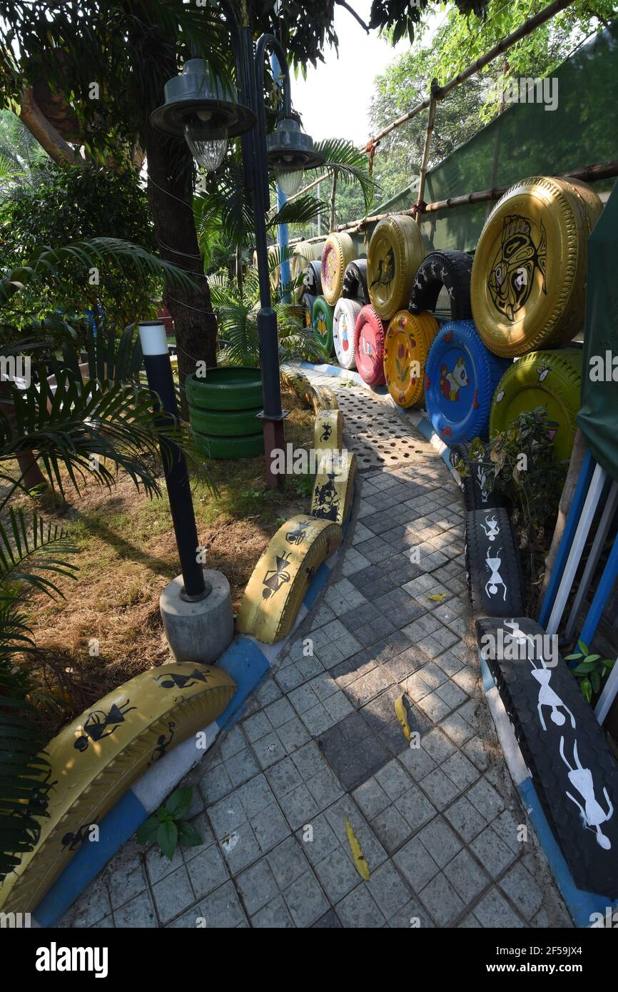Kolkata Tyre Park. Kolkata, West Bengal, India. This small park within ...