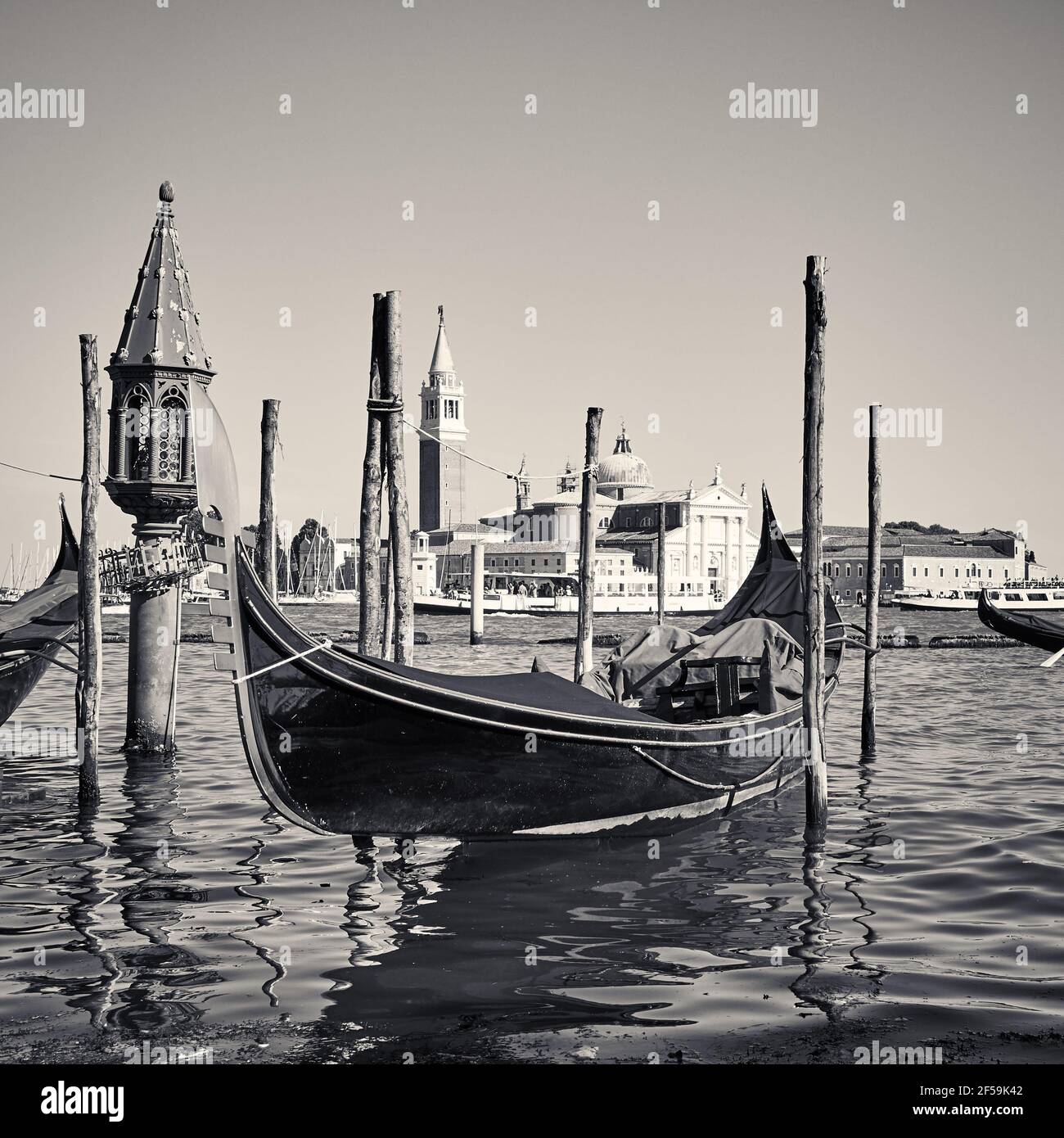 Gondola in Venice, Italy. Black and white photography. Venetian view ...