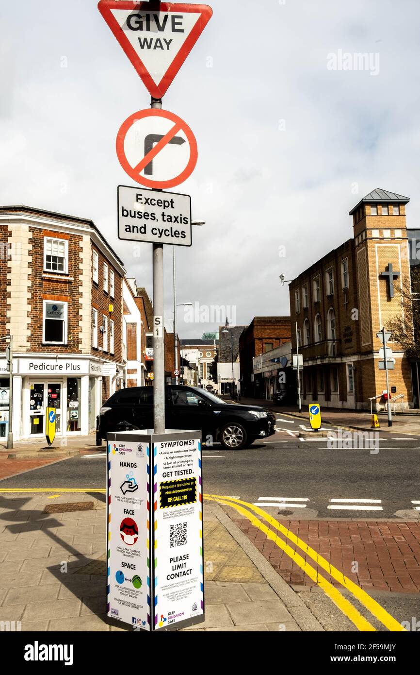London UK, March 25 2021, Public Health Warnings Fixed To A Road ...