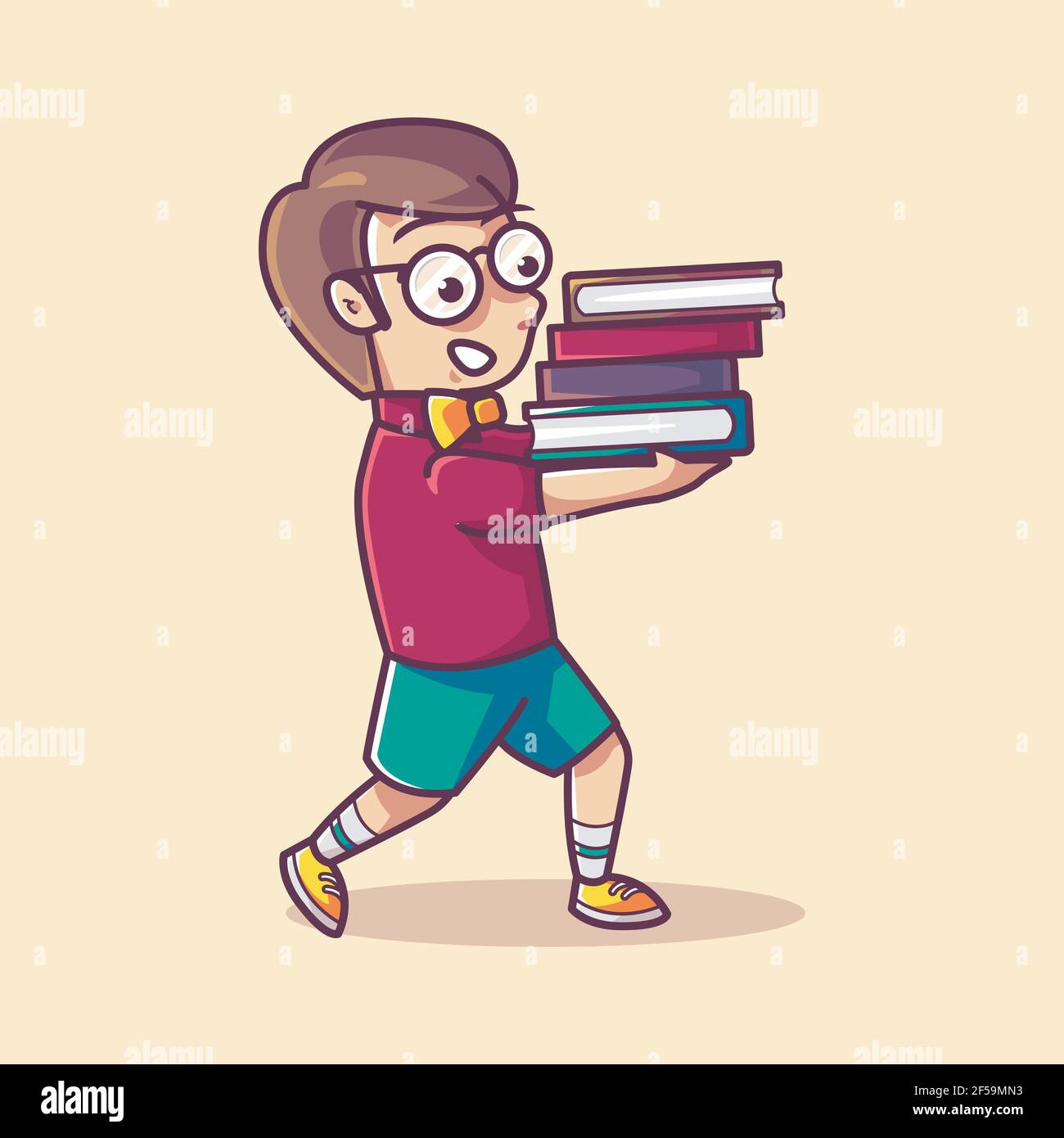 nerdy boy carrying books. cartoon vector Stock Vector Image & Art - Alamy