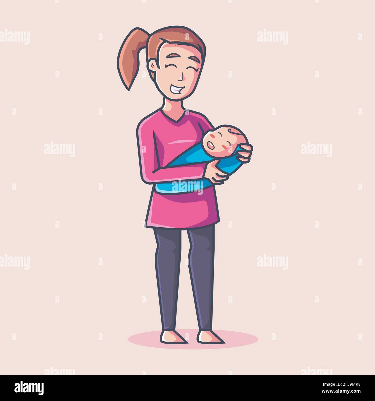 mother puts the baby to sleep. cartoon vector Stock Vector Image & Art ...