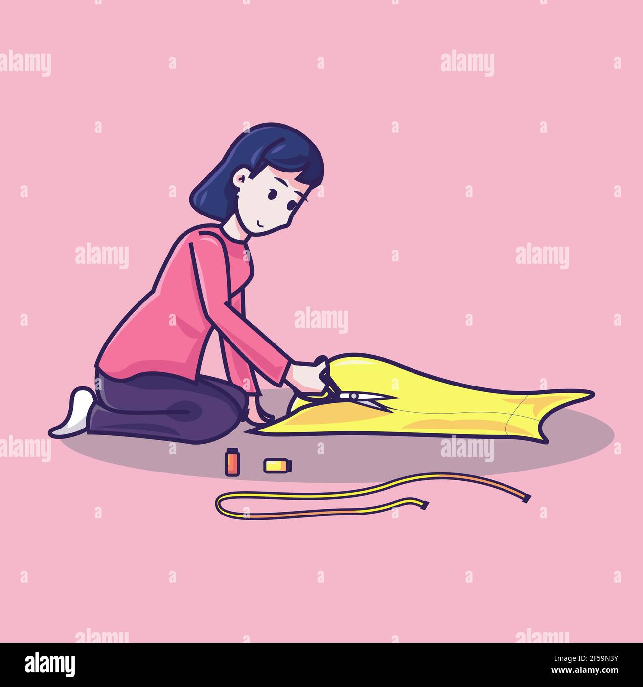 the tailor is cutting the fabric. premium vector illustration Stock ...