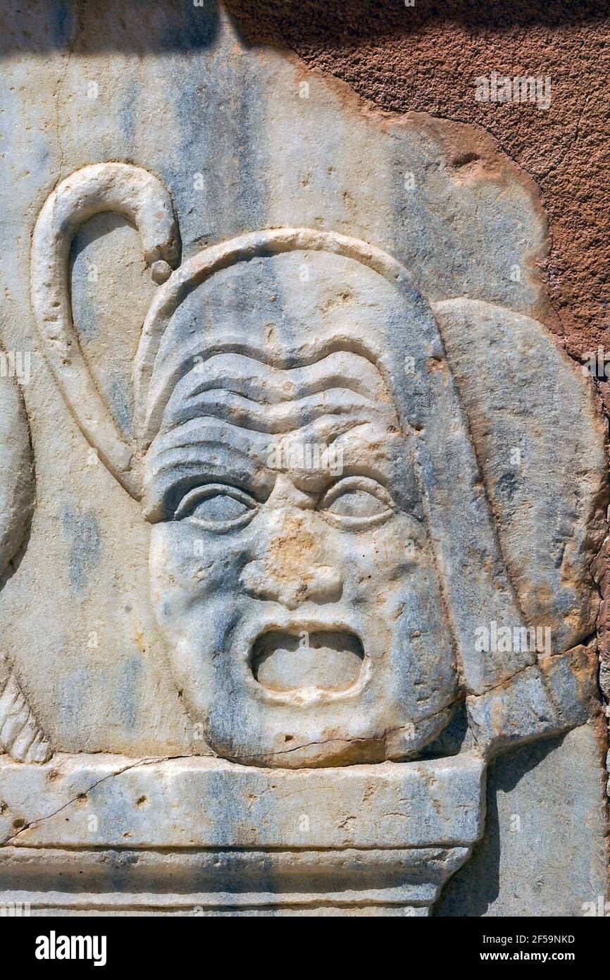 Roman comic masks, amphitheatre, Sabratha, Libya Stock Photo - Alamy