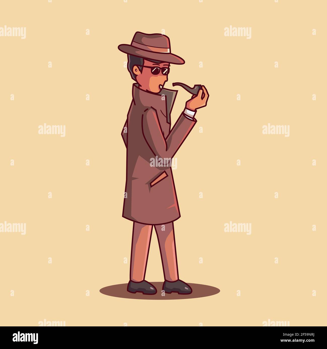Detective cartoon illustration. the detective holding the smoking pipe ...