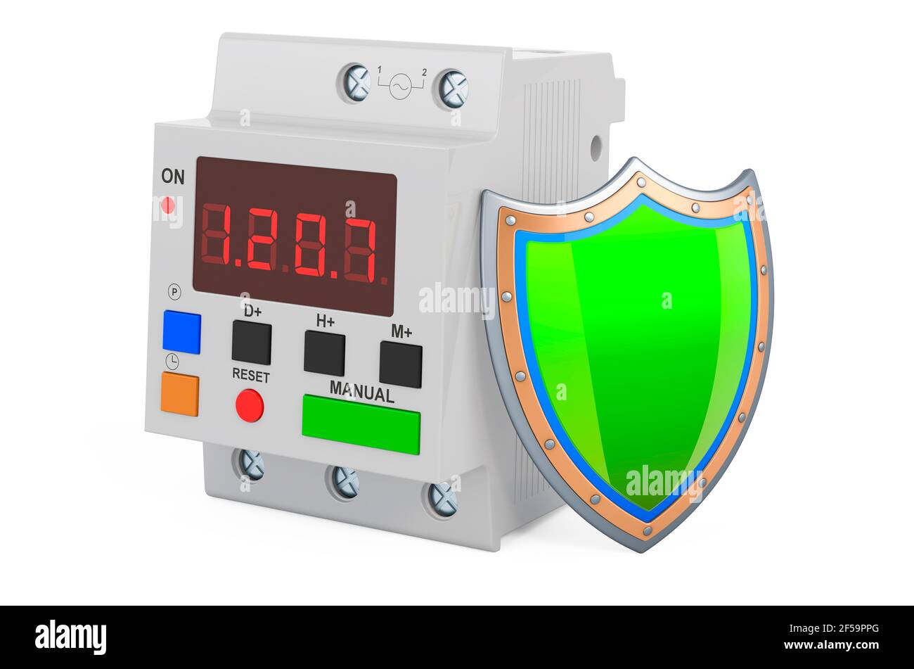 Digital timer switch with shield, 3D rendering isolated on white ...