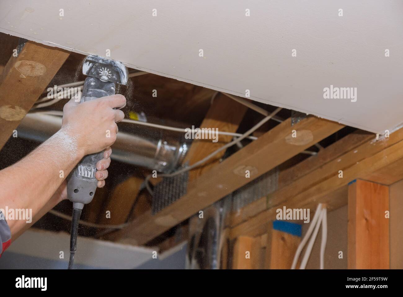 Repair of home on cutting gypsum plaster hand sawzall tool with damaged ...