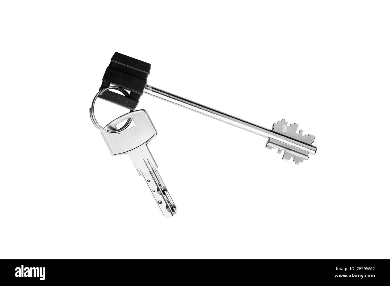 House door lock keys bunch on ring on white background isolated close ...