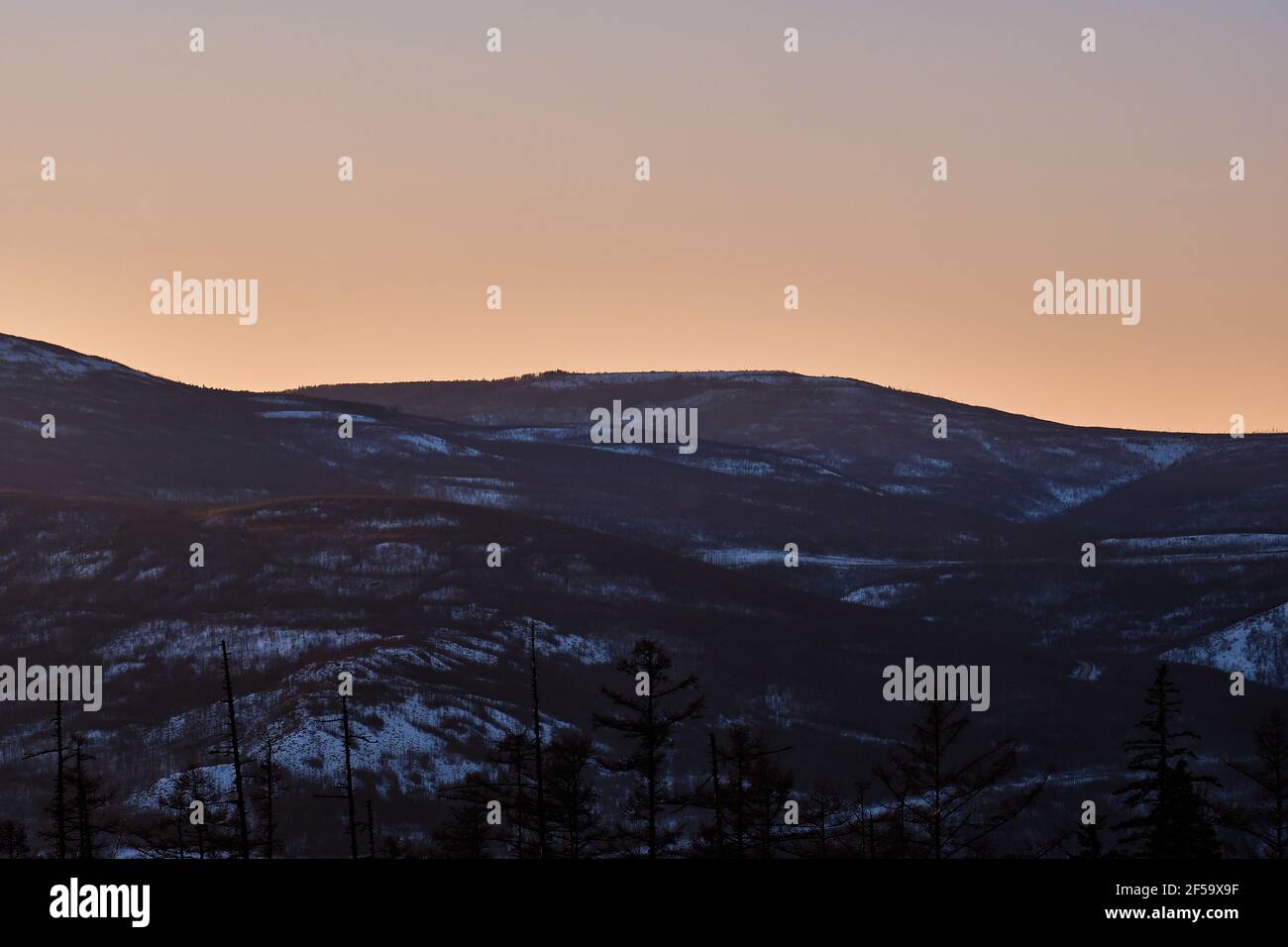 Sunset among the mountains on the road Lidoga-Vanino Khabarovsk ...