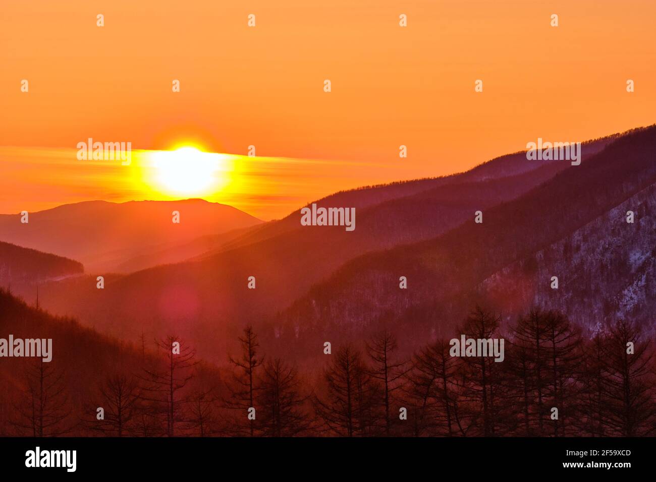 Sunset among the mountains on the road Lidoga-Vanino Khabarovsk ...