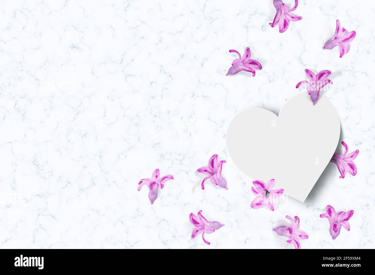 Pink hyacinth flowers with heart shape on marble background, spring ...