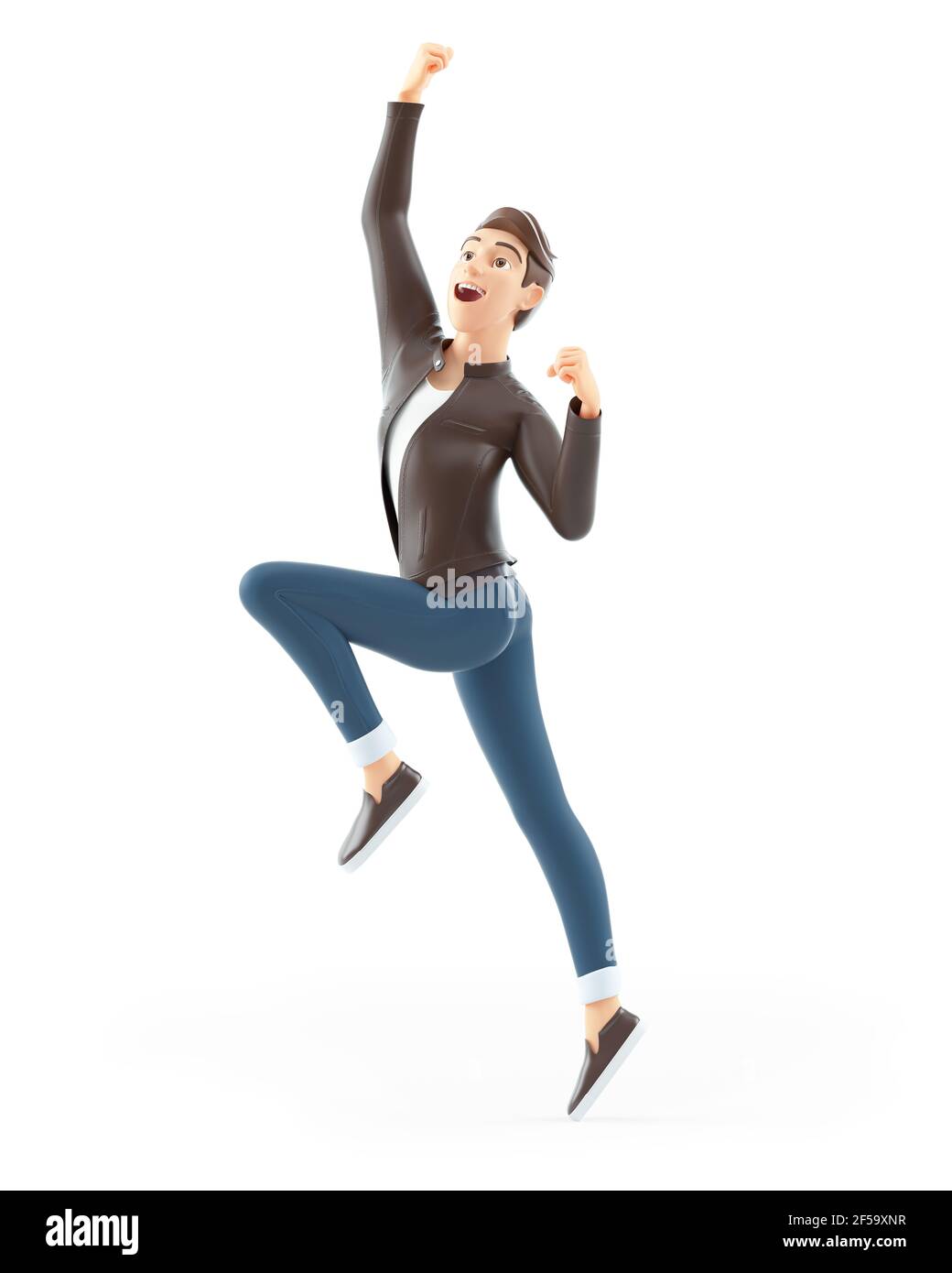 3d cartoon man jumping for joy, illustration isolated on white ...