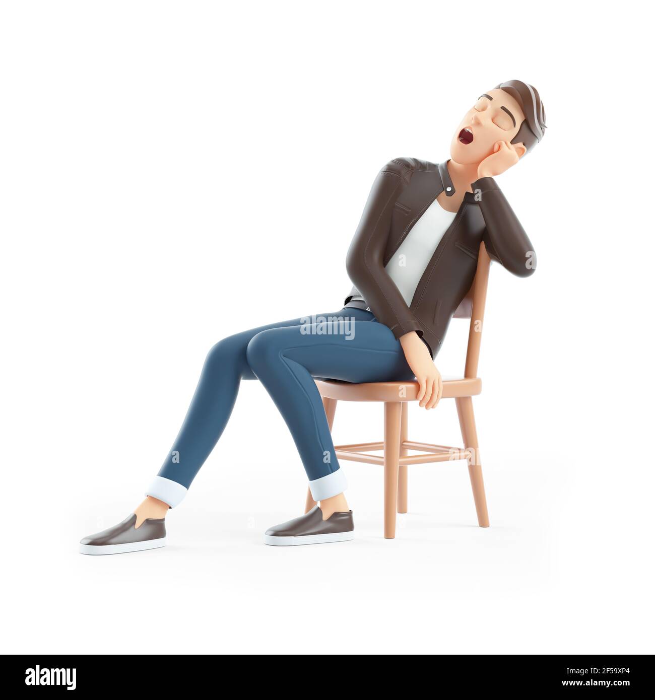 3d cartoon man sleeping on chair, illustration isolated on white ...