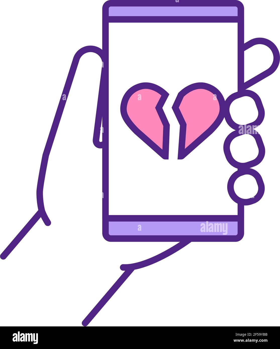 Broken heart on mobile screen RGB color icon Stock Vector Image & Art ...