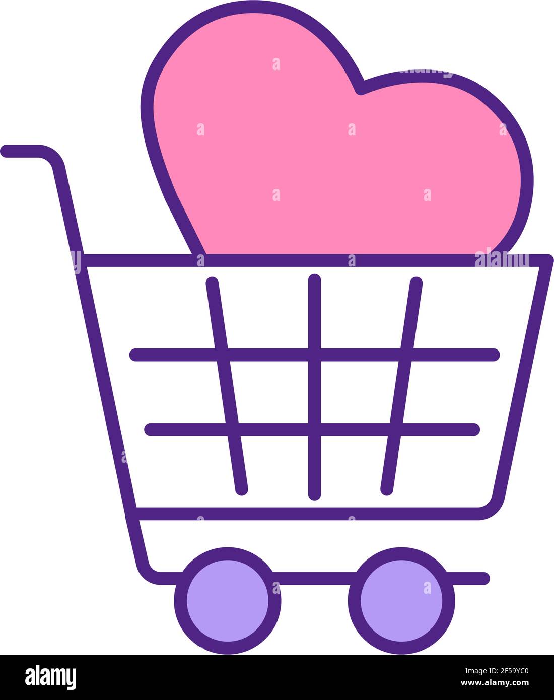 Pink heart shape in shopping cart RGB color icon Stock Vector Image ...