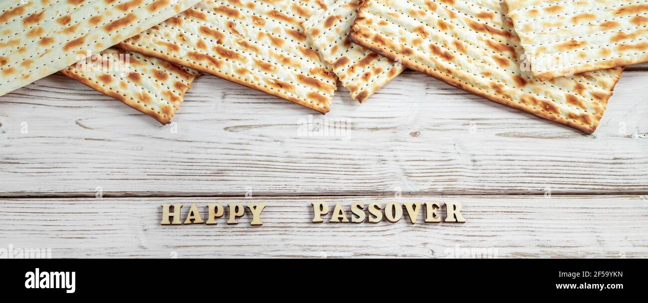 Concept of Jewish holiday Pesach. Passover. Traditional matzah on white ...