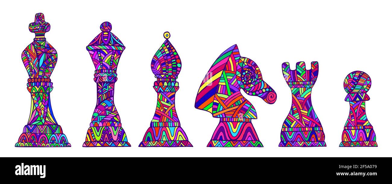 Colorful Set with King, Queen, Bishop, Knight, Rook and Pawn Chess ...