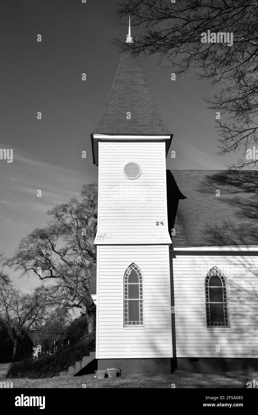 Tall white church steeple Black and White Stock Photos & Images - Alamy