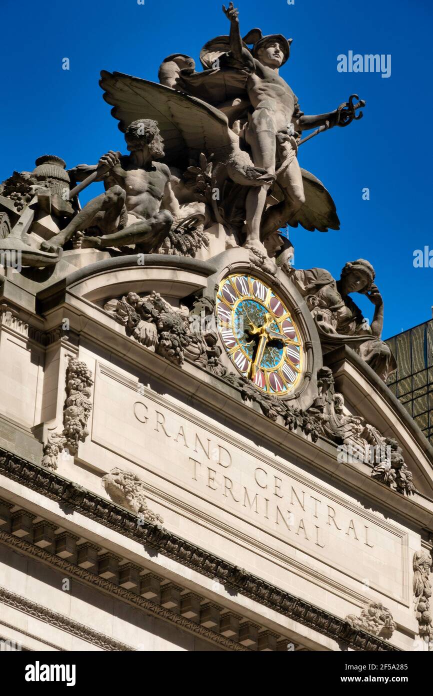 The facade of Grand Central Terminal features a transportation ...