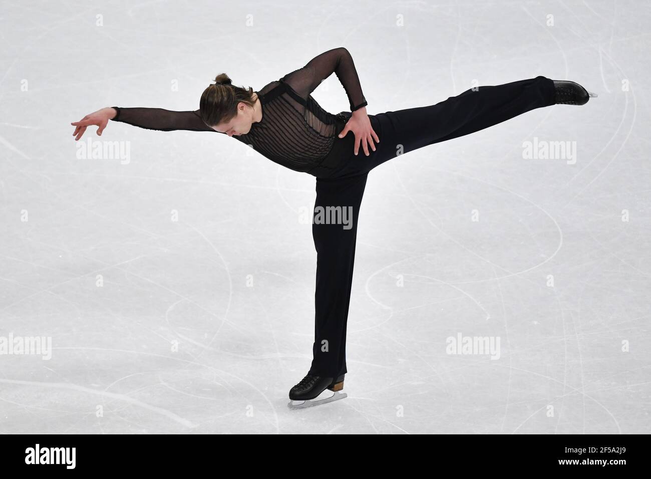 STOCKHOLM 20210325 Deniss Vasiljevs of Latvia during the men's short ...
