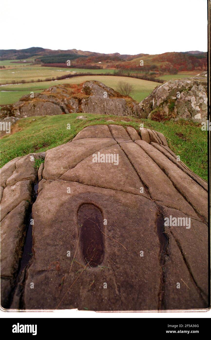 Footprint carved in rock at the hilltop fort of Dunadd near Kilmartin ...