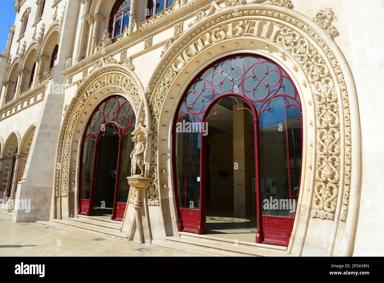 Main Gateway of Rossio Train Station. Rossio Station is Neo-Manueline ...