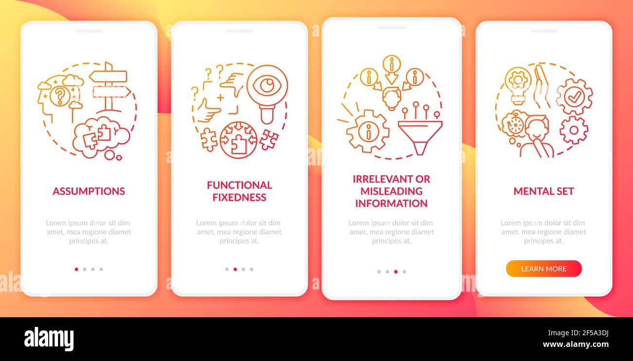 Problem Solving Obstacles Red Onboarding Mobile App Page Screen With Concepts Stock Vector Image