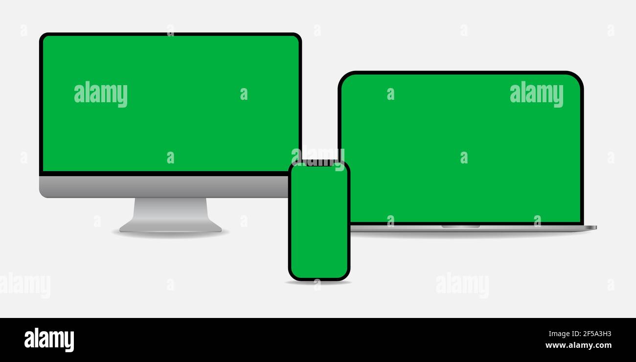 Green screen chroma key background on computer, laptop and smartphone ...