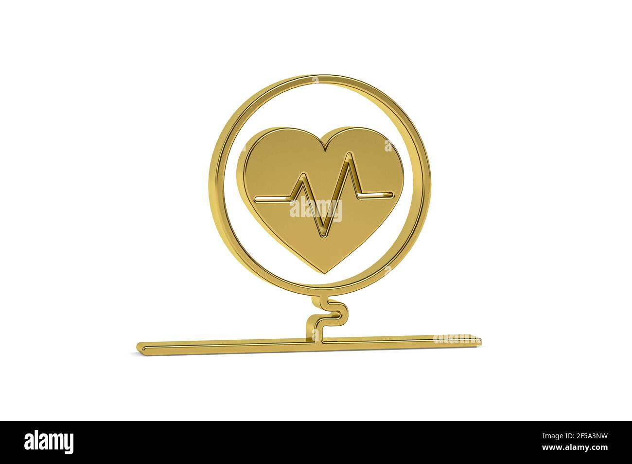 Golden 3d cardiogram icon isolated on white background - 3D render ...