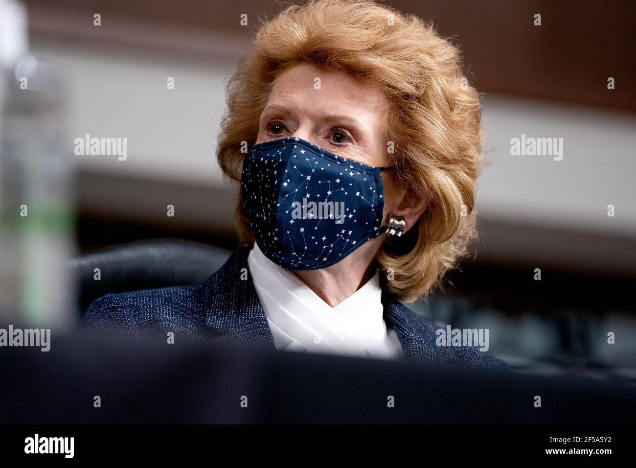 United States Senator Debbie Stabenow (Democrat of Michigan) listens ...