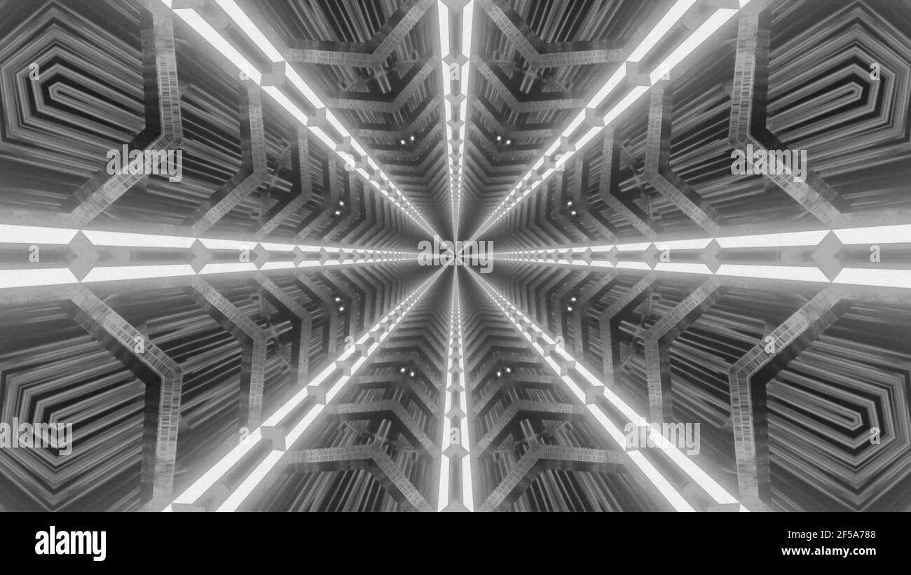 3D rendering of a futuristic background colored by black and white ...