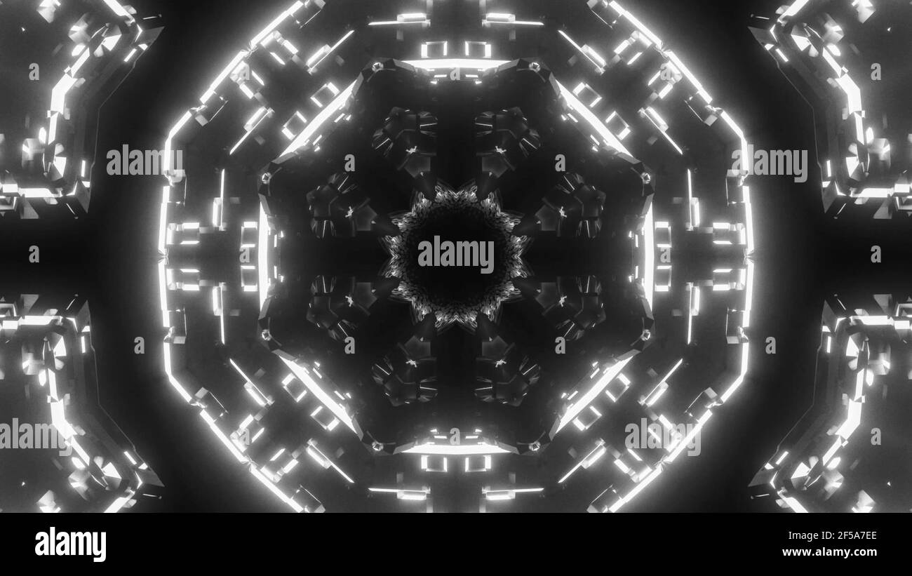 3D rendering of a futuristic background with geometric black and white ...