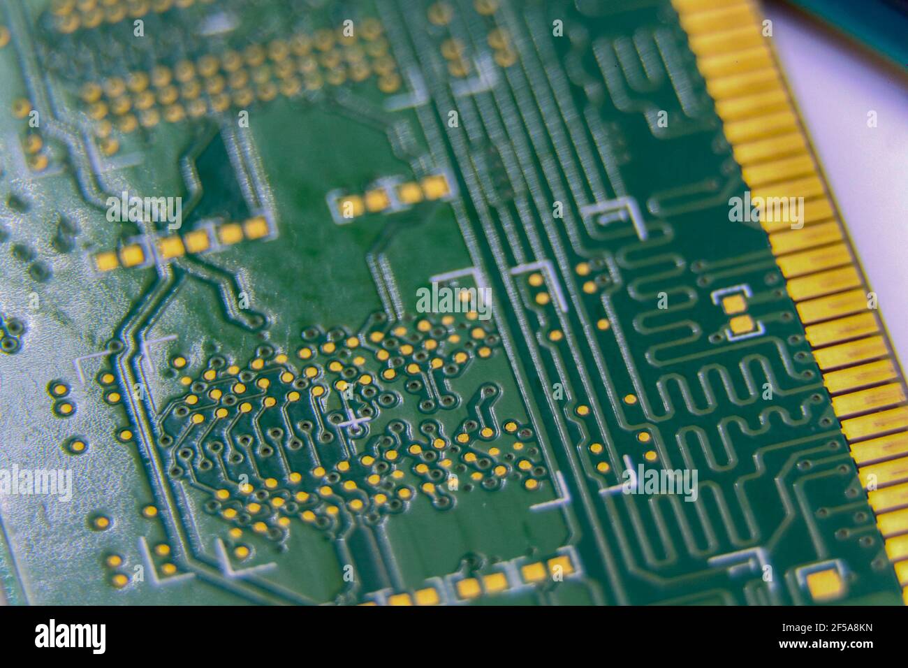 Top view closeup view of a DDR RAM memory module isolated on white ...
