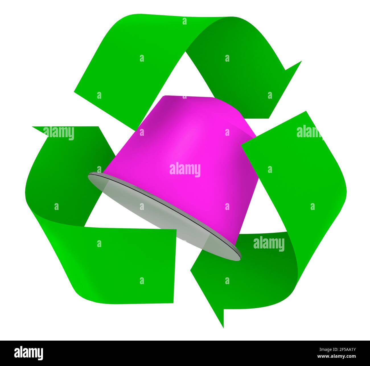 Espresso coffee capsule inside recycle symbol isolated on white ...