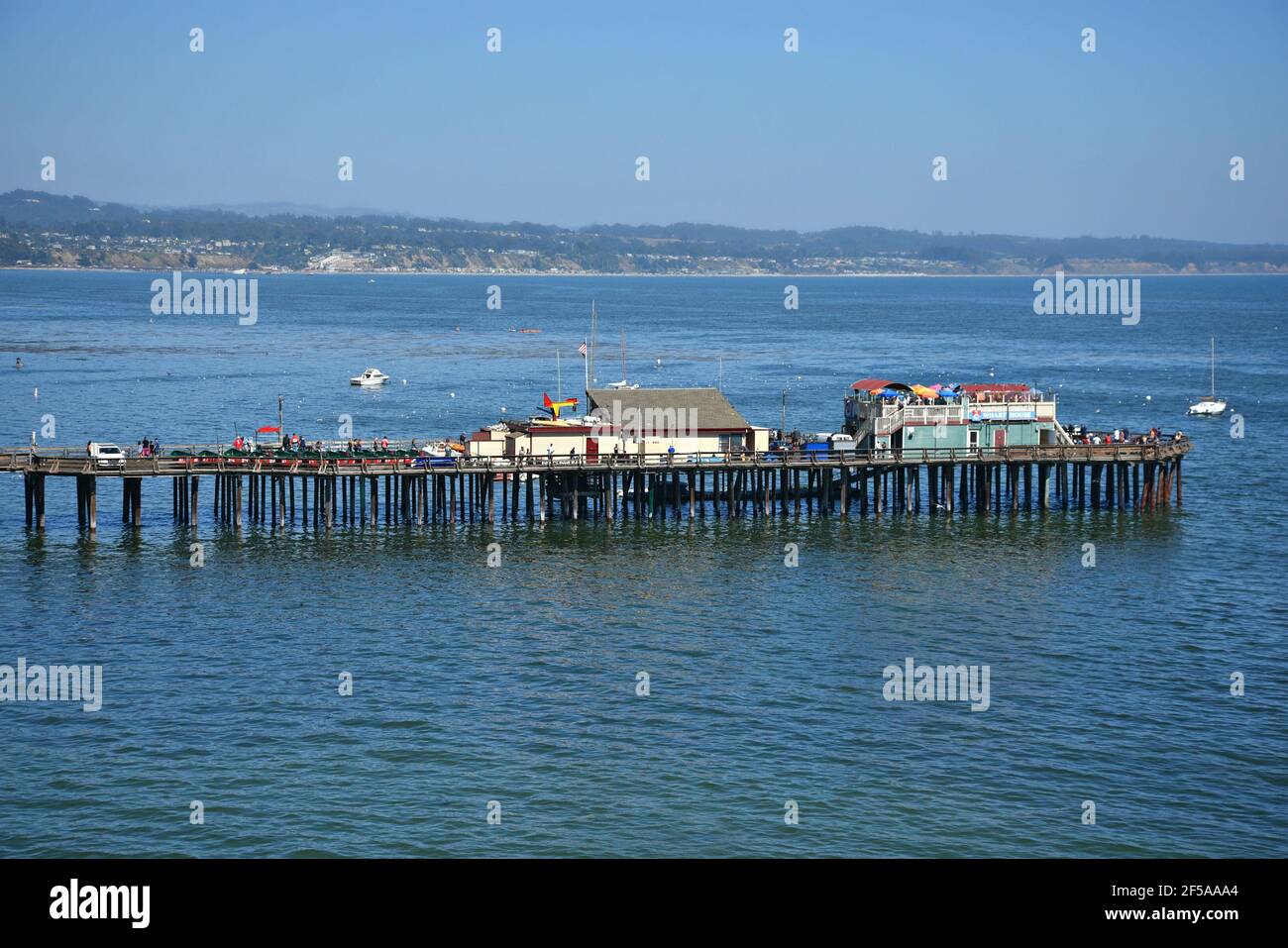 Pacific Ocean landscape with panoramic view of the Wharf House, the ...