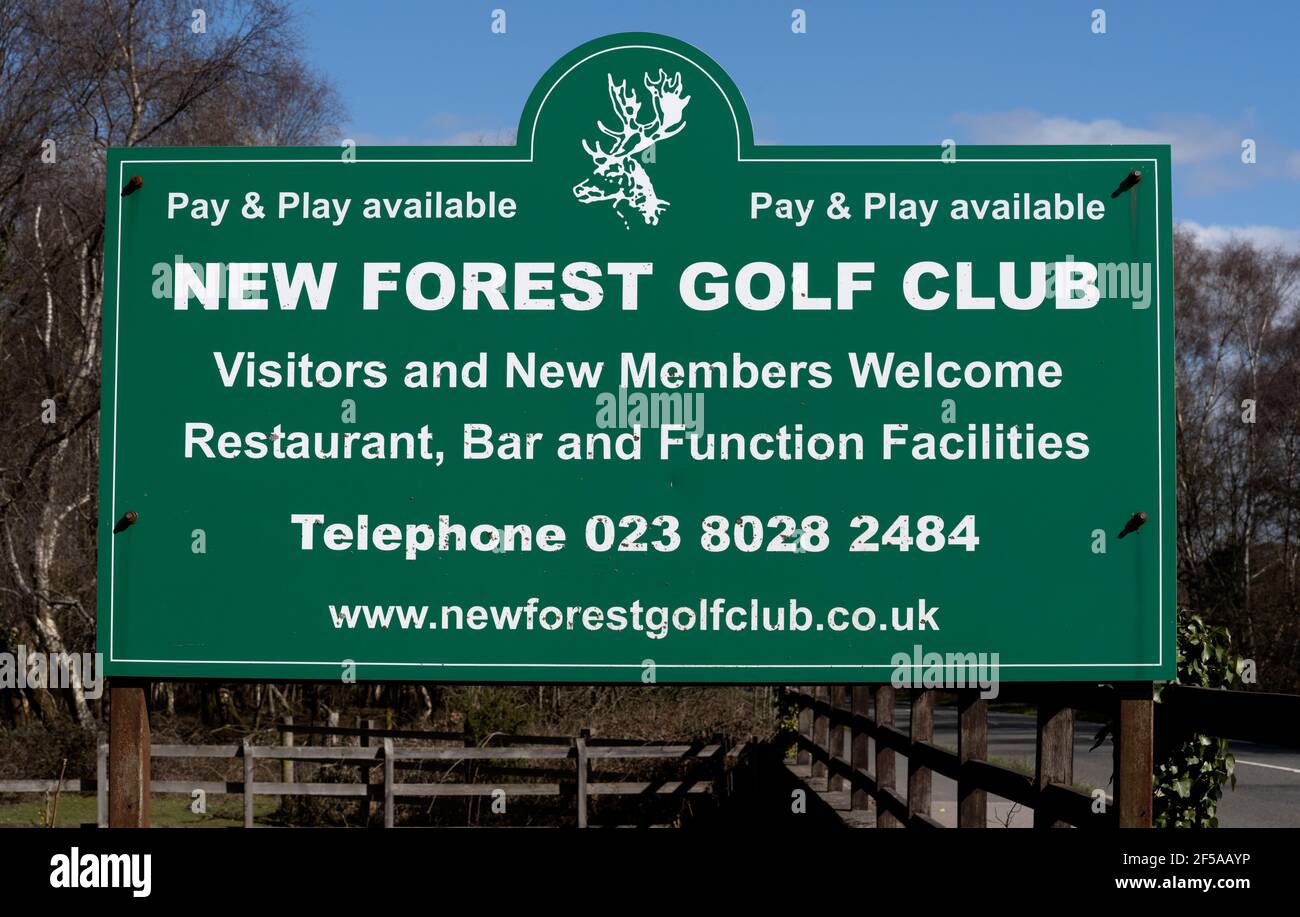 Entrance sign at New Forest Golf Club, Lyndhurst, New Forest, Hampshire ...
