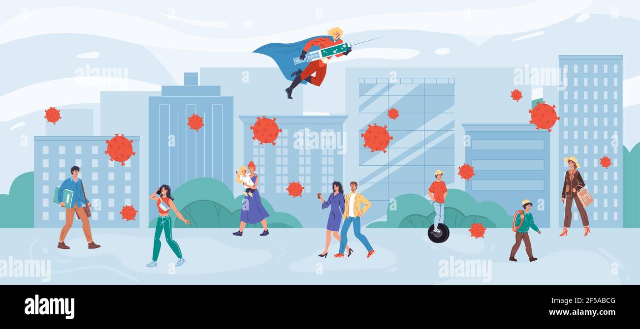 Flat cartoon superhero character fight coronavirus,covid prevention ...