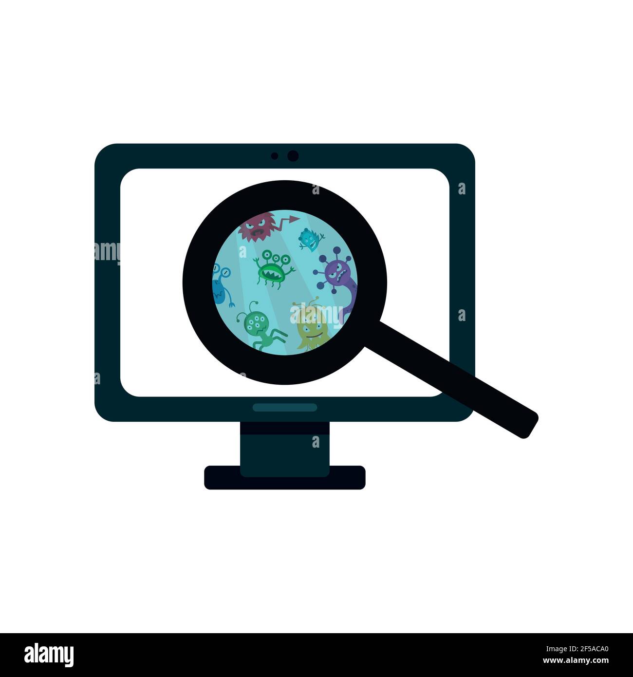 A computer virus attacks a laptop or computer. Vector illustration ...