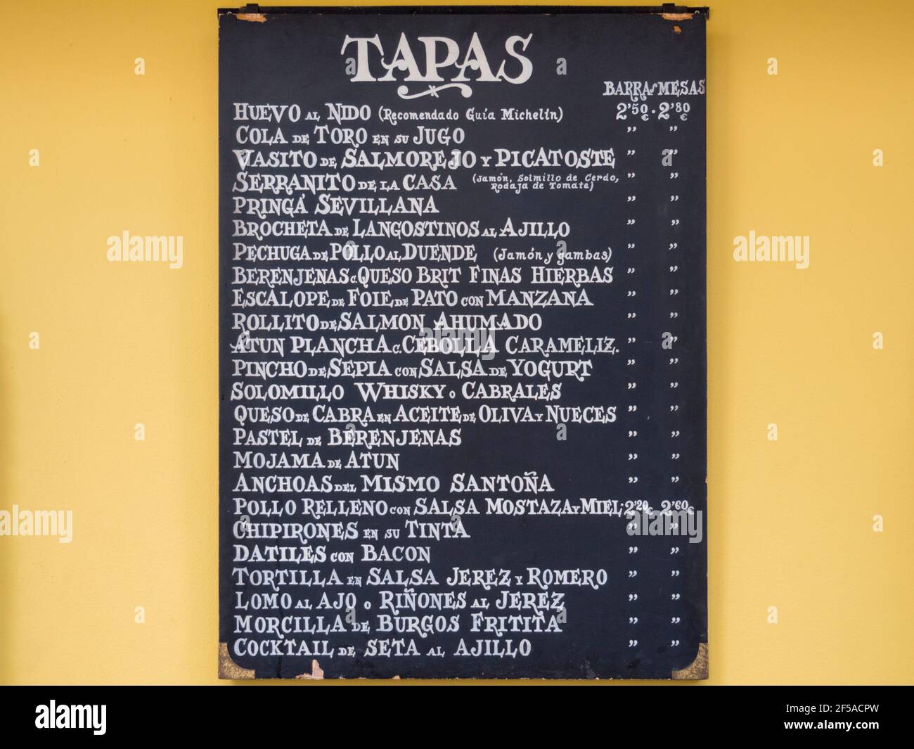 Tapas Bar Menu