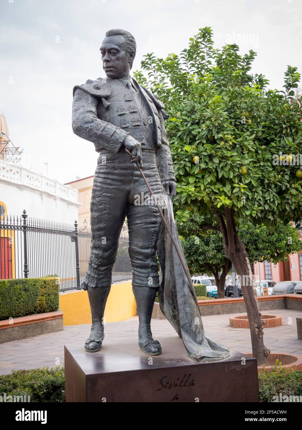 A bronze statue of the famous Spanish bullfighter Curro Romero outside ...