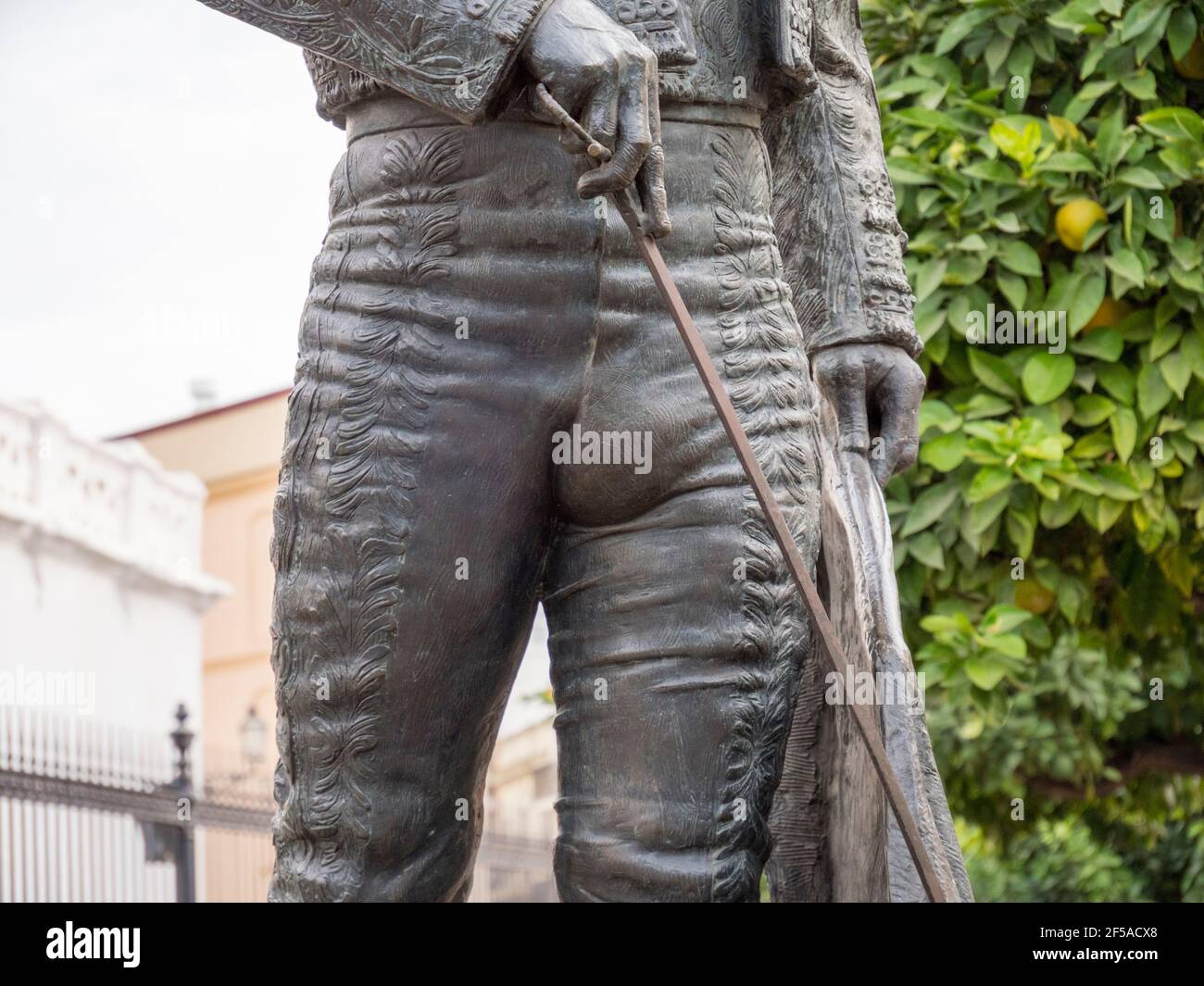 A bronze statue of the famous Spanish bullfighter Curro Romero outside ...