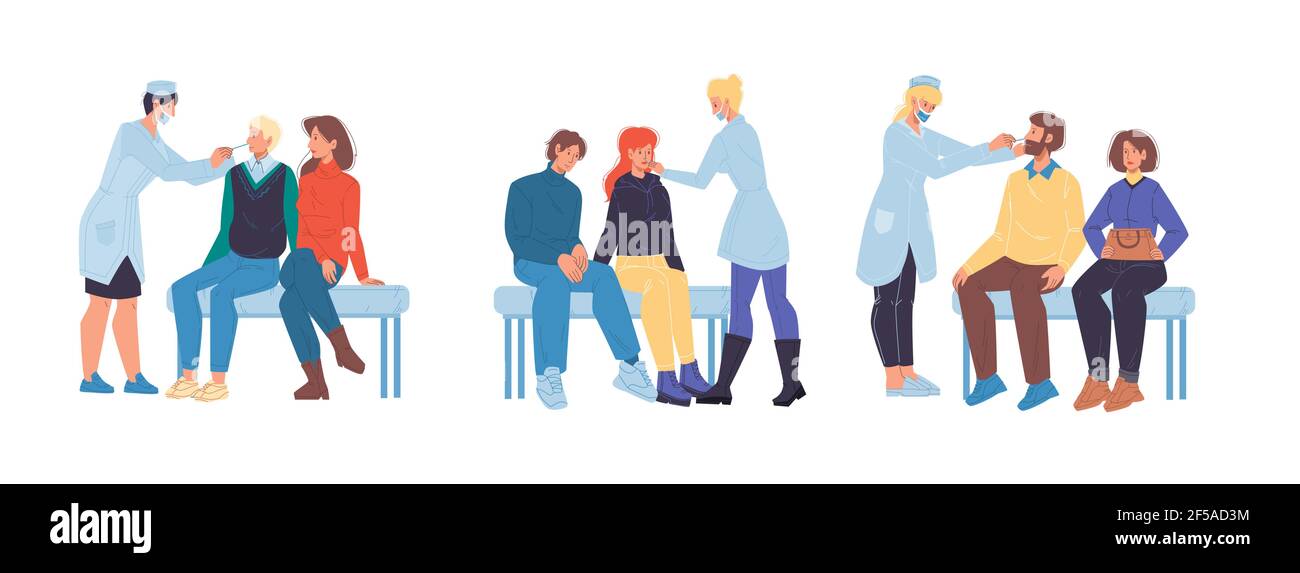 Flat cartoon doctor characters at work,PCR test coronavirus vector ...