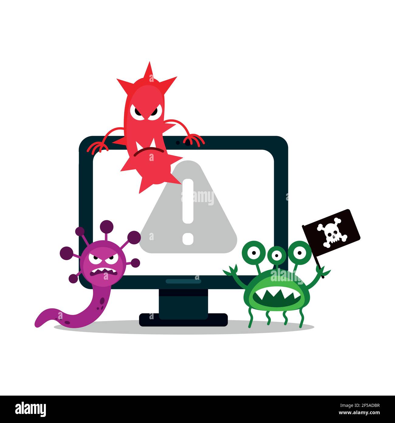 A computer virus attacks a laptop or computer. Vector illustration ...