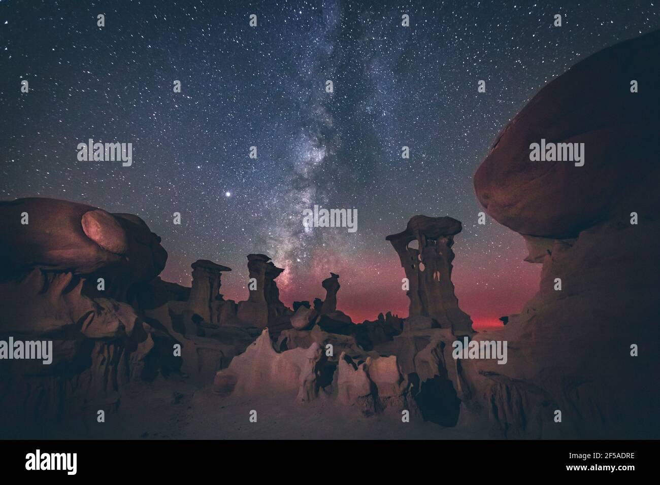The Alien throne rock formation under the Milky Way, Bad Lands, New Me ...